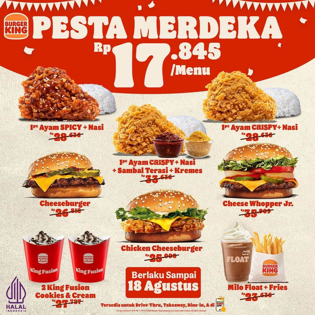Promo Burger King Jogja Agustus 2024 Sambut Kemerdekaan, Nasi Ayam Atau ...